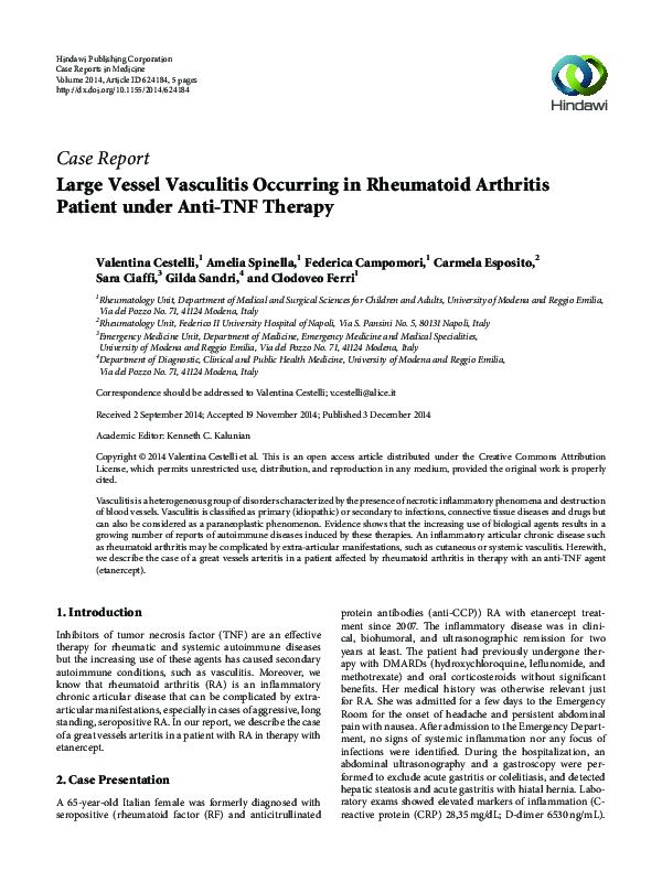 (PDF) Large Vessel Vasculitis Occurring in Rheumatoid Arthritis Patient ...