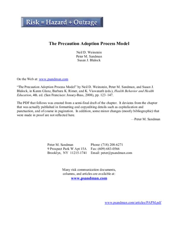 (PDF) The Precaution Adoption Process Model