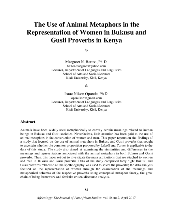 (PDF) The Use of Animal Metaphors in the Representation of Women in ...