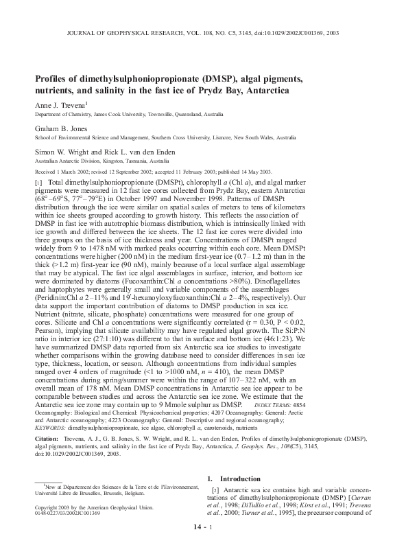 (PDF) Profiles of dimethylsulphoniopropionate (DMSP), algal pigments ...