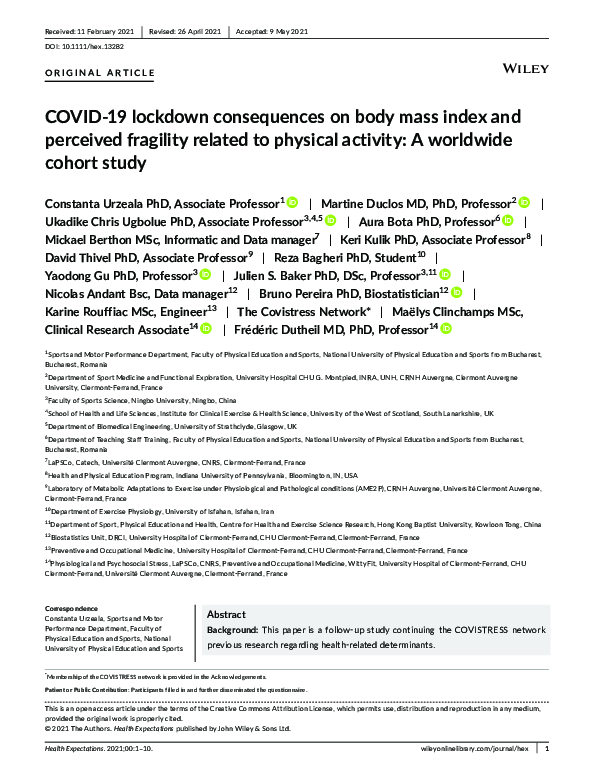 (PDF) COVID‐19 lockdown consequences on body mass index and perceived ...