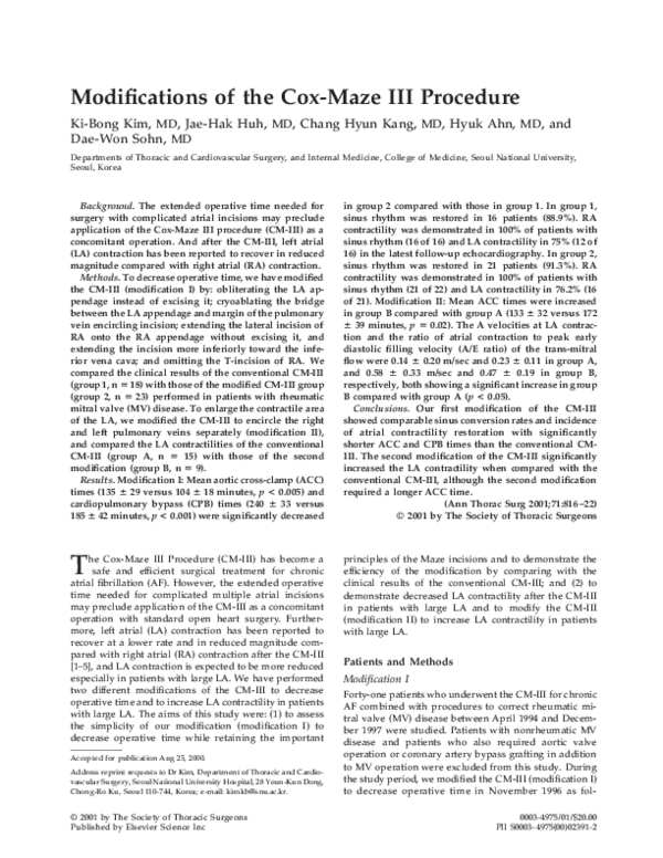 (PDF) Modifications of the Cox-Maze III procedure