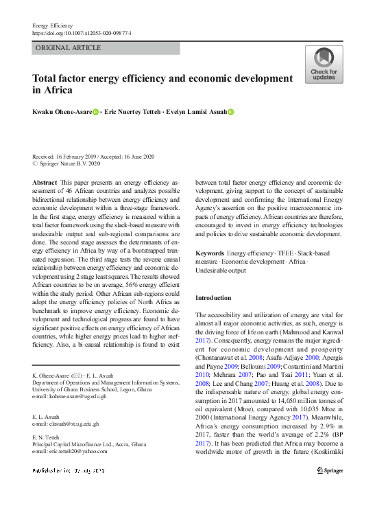 (PDF) Total factor energy efficiency and economic development in Africa