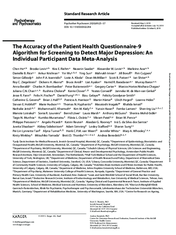 (PDF) The Accuracy of the Patient Health Questionnaire-9 Algorithm for ...