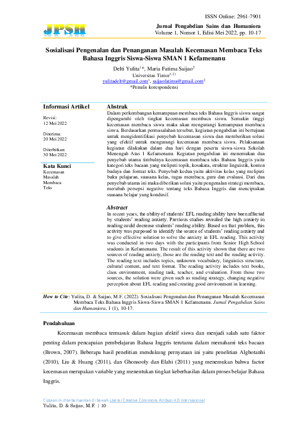 (PDF) Sosialisasi Pengenalan dan Penanganan Masalah Kecemasan Membaca ...