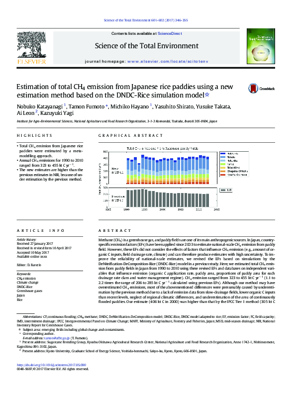 (PDF) Estimation of total CH4 emission from Japanese rice paddies using ...