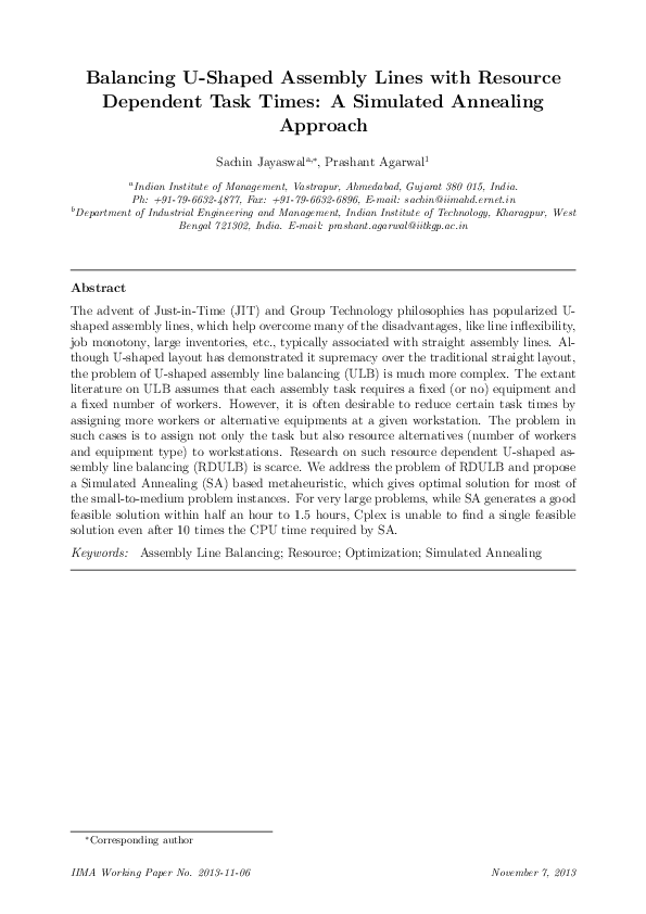 (PDF) Balancing U-shaped assembly lines with resource dependent task times: A Simulated ...