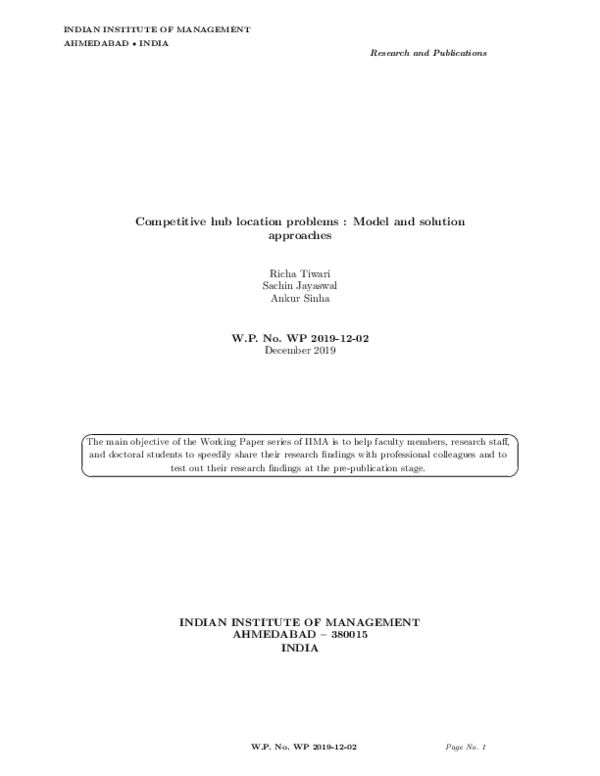 (PDF) Competitive hub location problem: Model and solution approaches