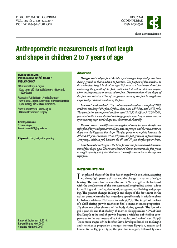 (PDF) Anthropometric measurements of foot length and shape in children ...