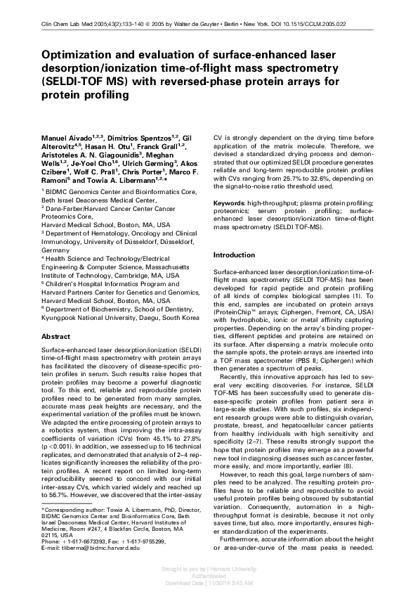 (PDF) Optimization and evaluation of surface-enhanced laser desorption ...