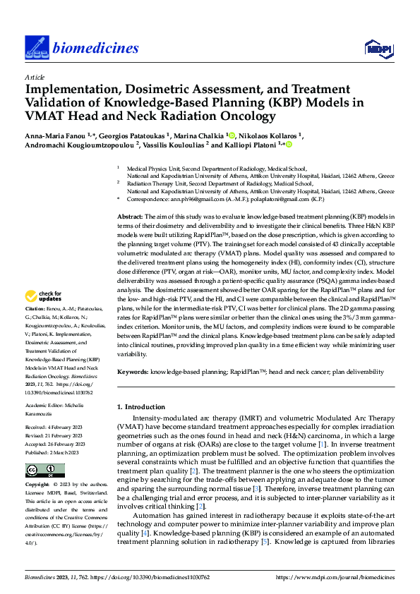 (PDF) Implementation, Dosimetric Assessment, and Treatment Validation of Knowledge-Based ...