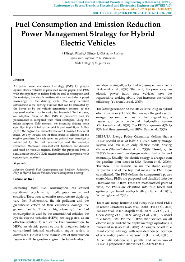 (PDF) Fuel Consumption and Emission Reduction Power Management Strategy for Hybrid Electric ...