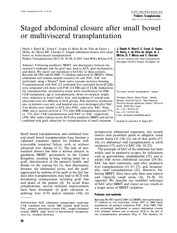 (PDF) Staged abdominal closure after small bowel or multivisceral ...