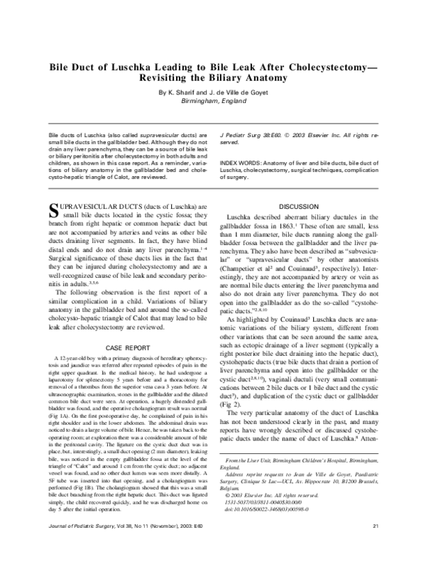 (PDF) Bile duct of luschka leading to bile leak after cholecystectomy ...