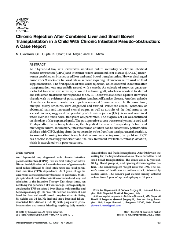 (PDF) Chronic Rejection After Combined Liver and Small Bowel Transplantation in a Child With ...