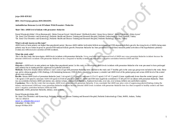 (PDF) Antimüllerian Hormone Levels Of Infants With Premature Thelarche