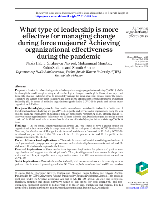 (PDF) What type of leadership is more effective for managing change ...