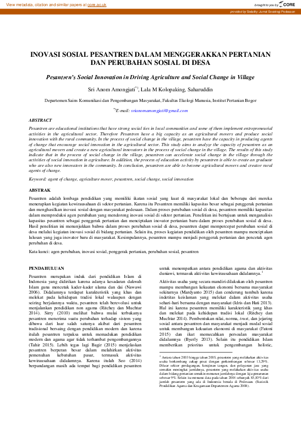 (PDF) Pesantren’s Social Innovation in Driving Agriculture and Social ...