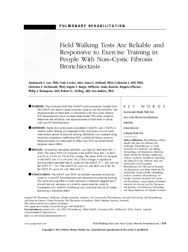 (PDF) Field Walking Tests Are Reliable and Responsive to Exercise ...