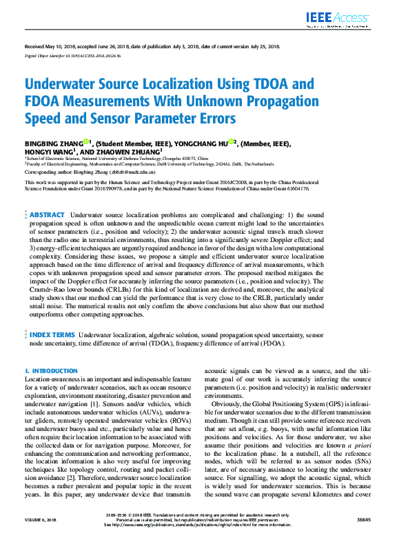 Pdf Underwater Source Localization Using Tdoa And Fdoa Measurements