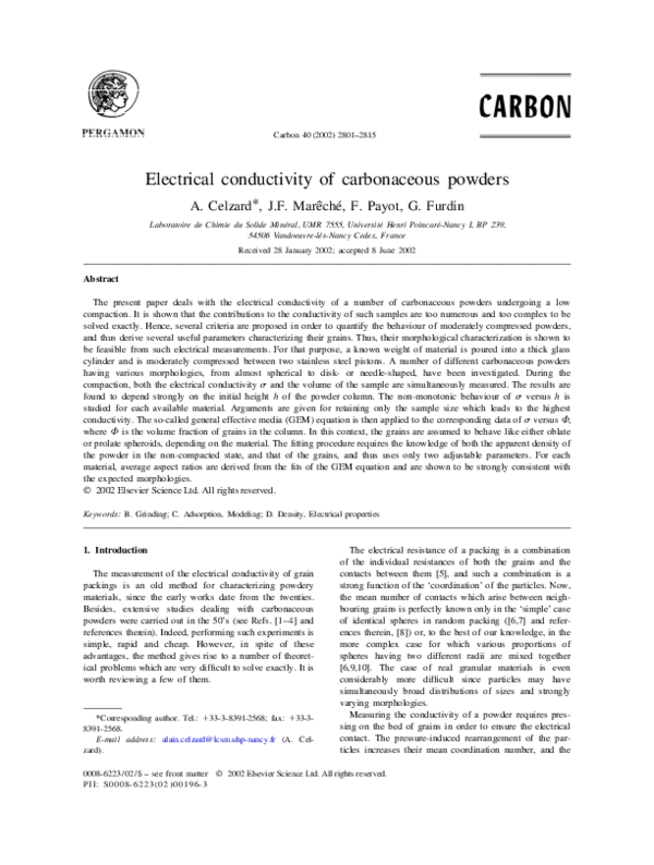 (PDF) Electrical conductivity of carbonaceous powders