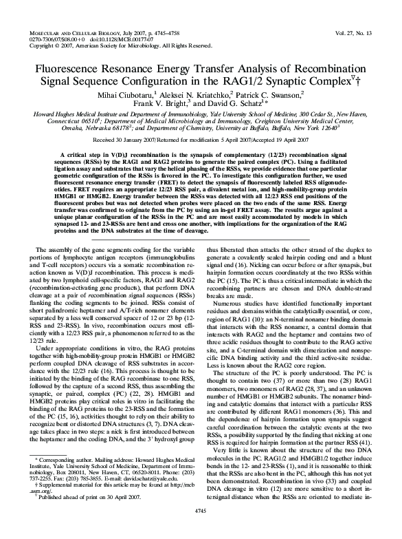 (PDF) Fluorescence Resonance Energy Transfer Analysis of Recombination ...