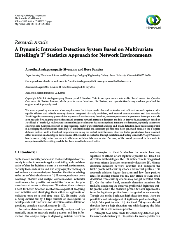 Pdf A Dynamic Intrusion Detection System Based On Multivariate