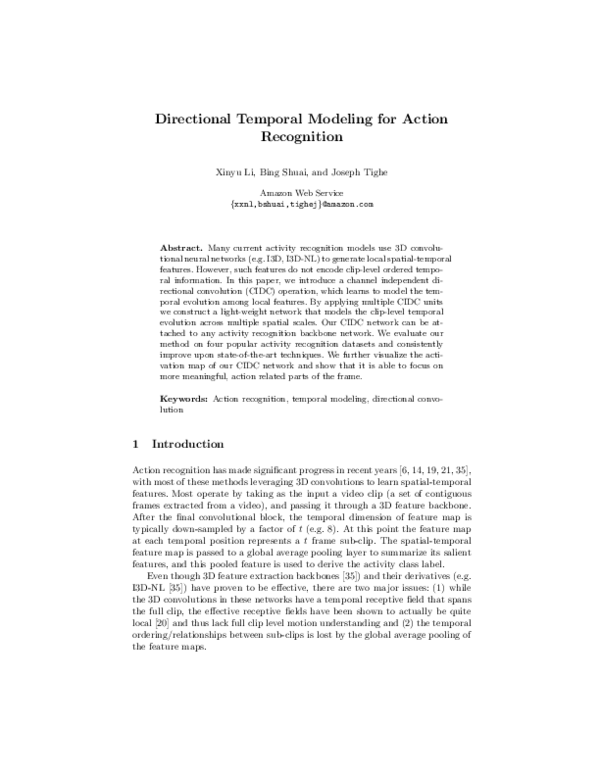 Pdf Directional Temporal Modeling For Action Recognition
