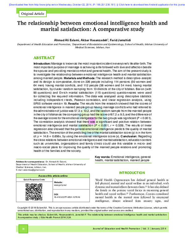 (PDF) The relationship between emotional intelligence health and ...