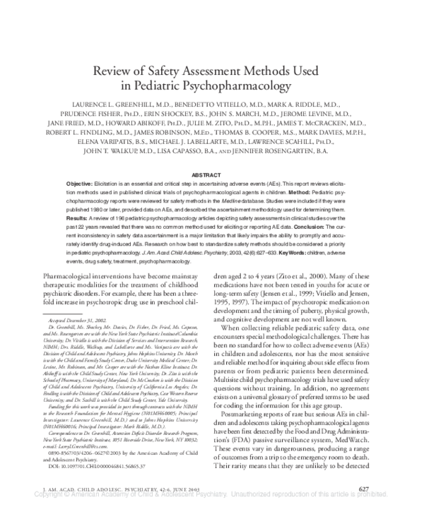 (PDF) Review of Safety Assessment Methods Used in Pediatric ...