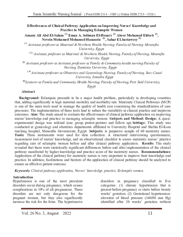 (PDF) Effectiveness of Clinical Pathway Application on Improving Nurses' Knowledge and Practice ...