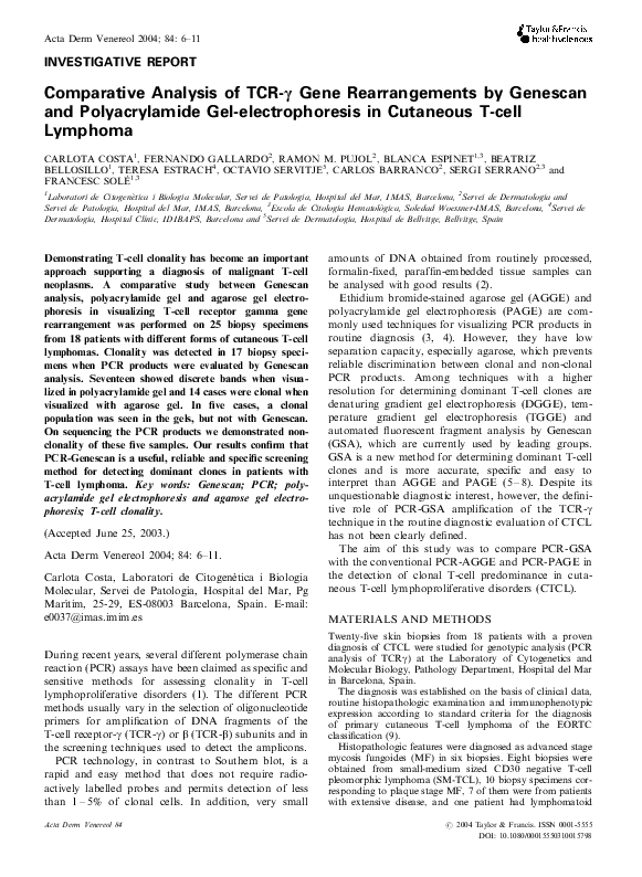(PDF) Comparative Analysis of TCR-γ Gene Rearrangements by Genescan and ...