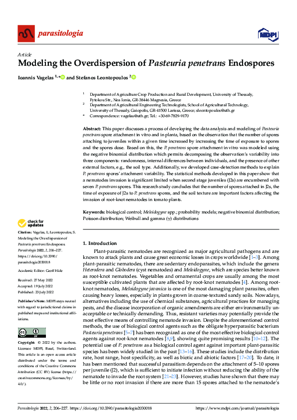 (PDF) Modeling the Overdispersion of Pasteuria penetrans Endospores