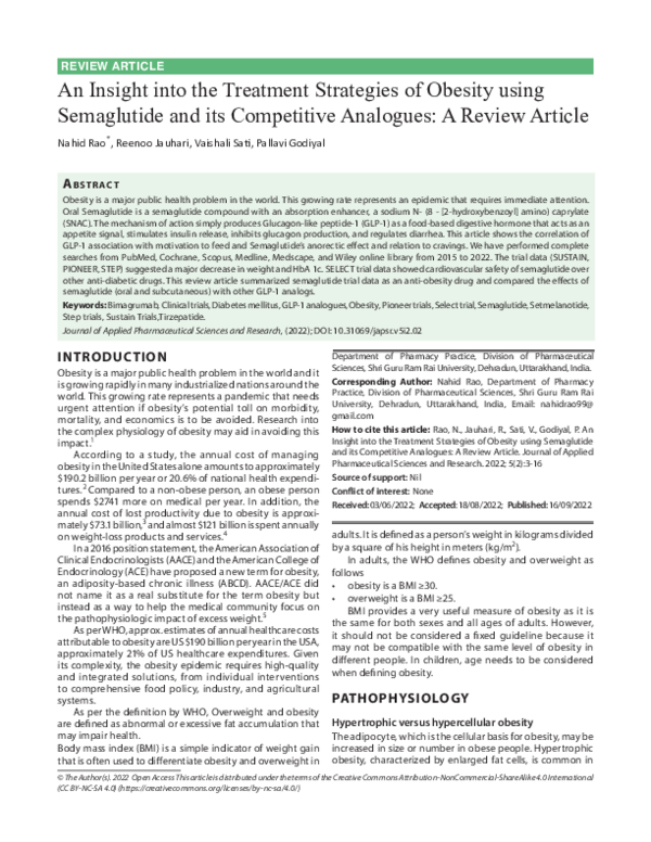 (PDF) An Insight Into the Treatment Strategies of Obesity Using ...