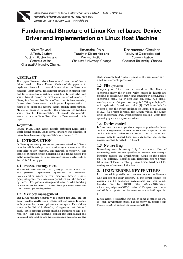 (PDF) Fundamental Structure of Linux Kernel based Device Driver and Implementation on Linux Host ...