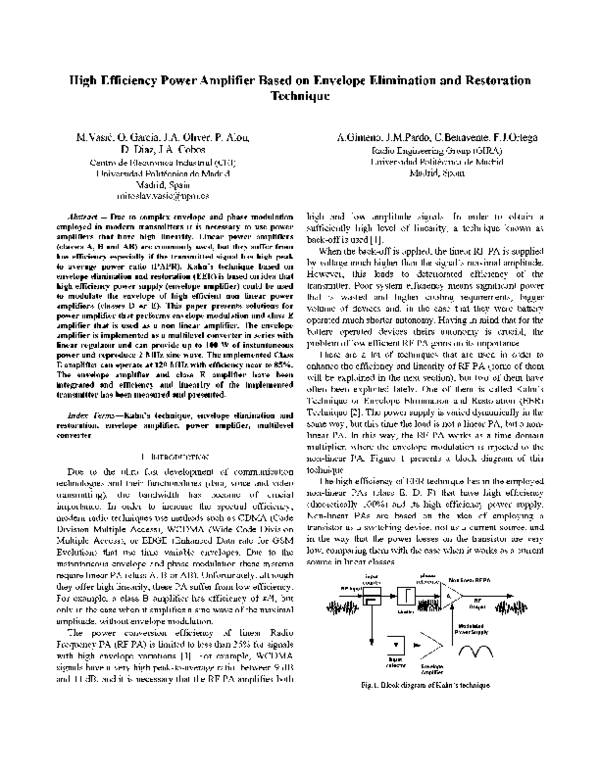 (PDF) High efficiency power amplifier based on envelope elimination and restoration technique