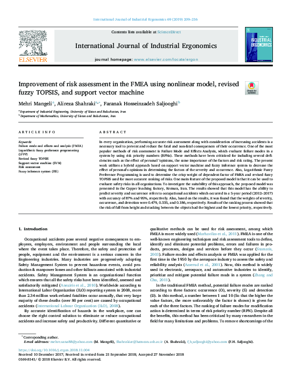 (PDF) Improvement of risk assessment in the FMEA using nonlinear model, revised fuzzy TOPSIS ...