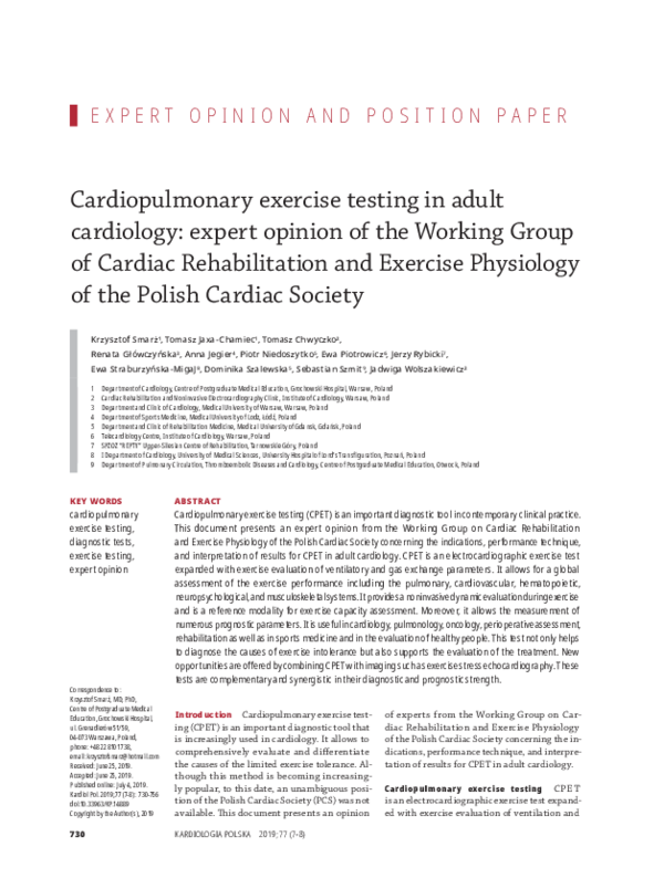 (PDF) Cardiopulmonary exercise testing in adult cardiology: expert ...