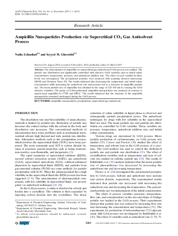 (PDF) Ampicillin Nanoparticles Production via Supercritical CO2 Gas ...