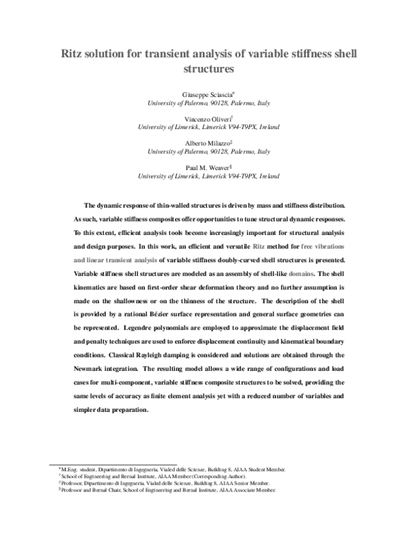 (PDF) Ritz Solution for Transient Analysis of Variable-Stiffness Shell Structures