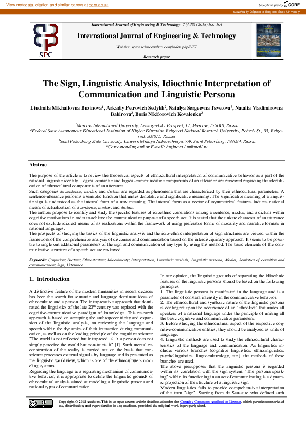 (PDF) The Sign, Linguistic Analysis, Idioethnic Interpretation of ...