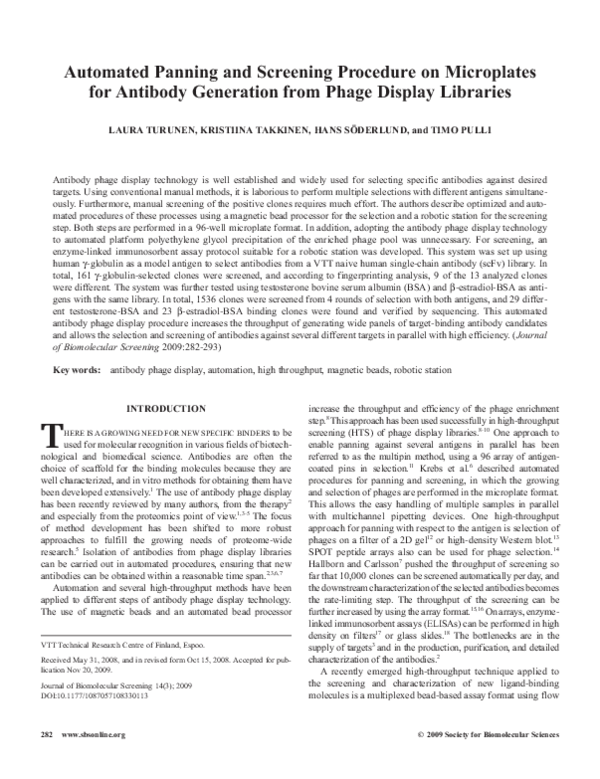 (PDF) Automated Panning and Screening Procedure on Microplates for ...