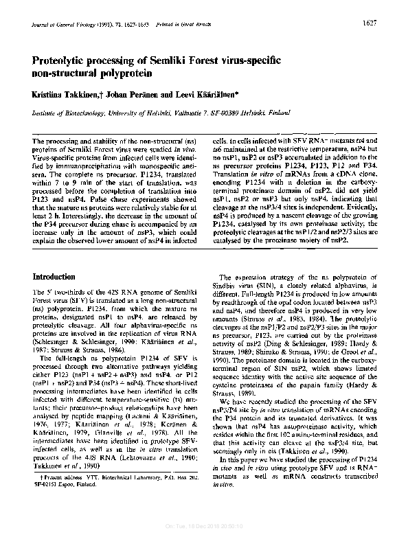 Pdf Proteolytic Processing Of Semliki Forest Virus Specific Non