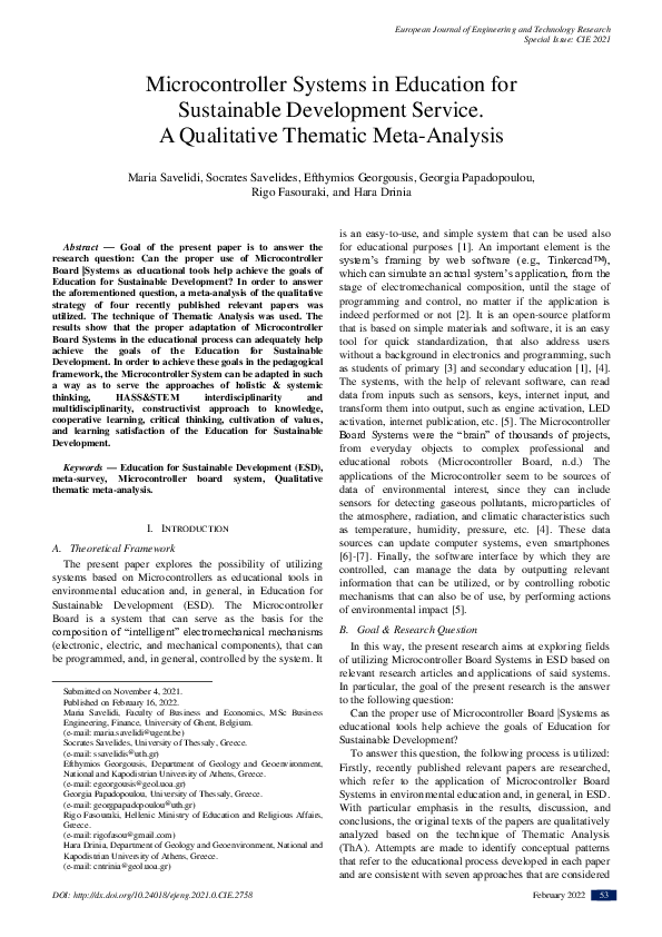 (PDF) Microcontroller Systems in Education for Sustainable Development Service. A Qualitative ...