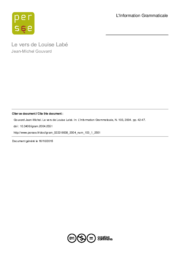 (PDF) Le vers de Louise Labé | Jean-Michel Gouvard - Academia.edu