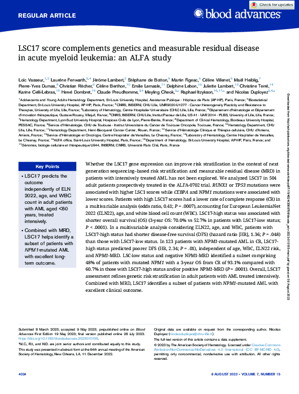 (PDF) LSC17 score complements genetics and measurable residual disease ...
