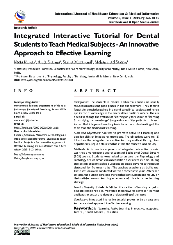 (PDF) Integrated Interactive Tutorial for Dental Students to Teach ...