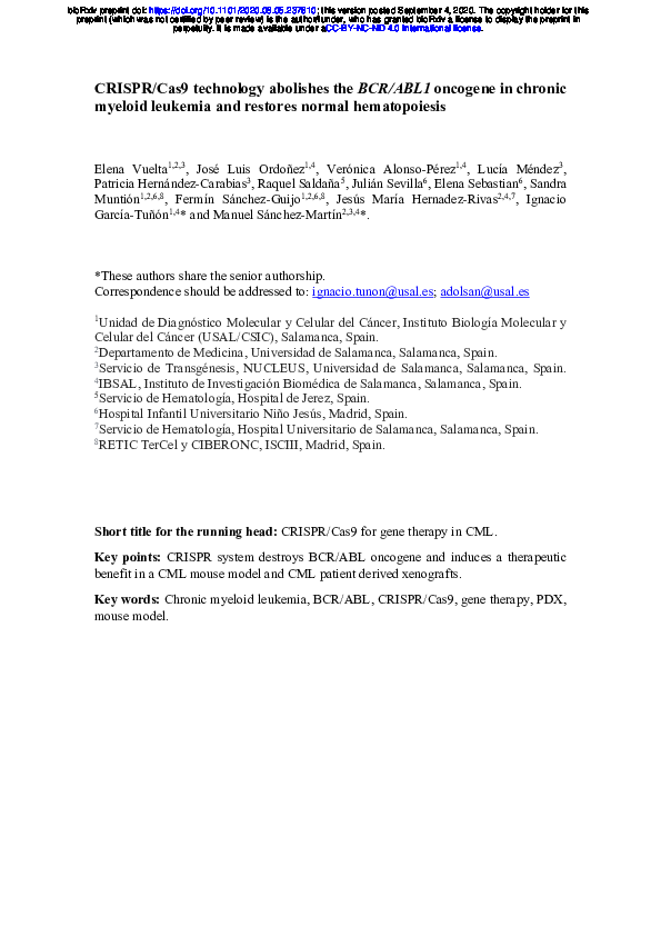 (PDF) CRISPR/Cas9 technology abolishes the BCR/ABL1 oncogene in chronic ...