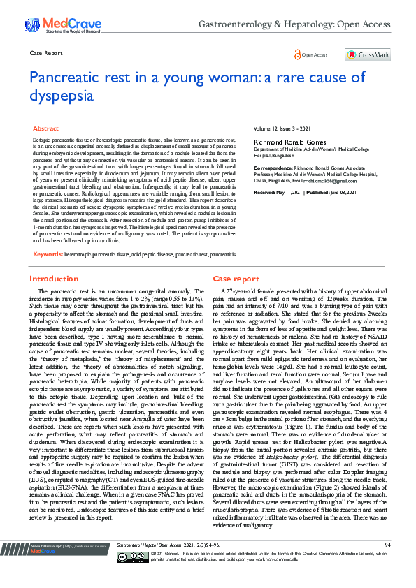 (PDF) Pancreatic rest in a young woman: a rare cause of dyspepsia