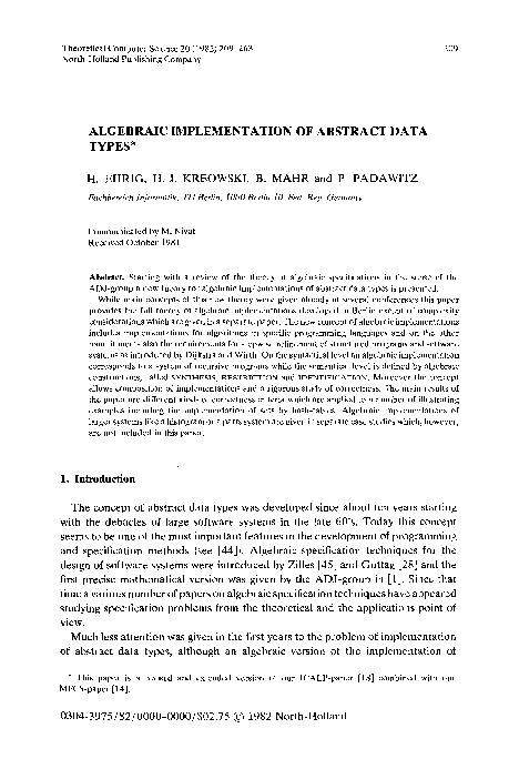 (PDF) Algebraic implementation of abstract data types